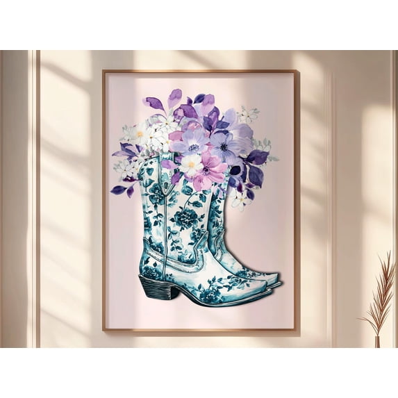 Cowgirl Boot Floral Western With Wildflowers Kids Room Decor ...