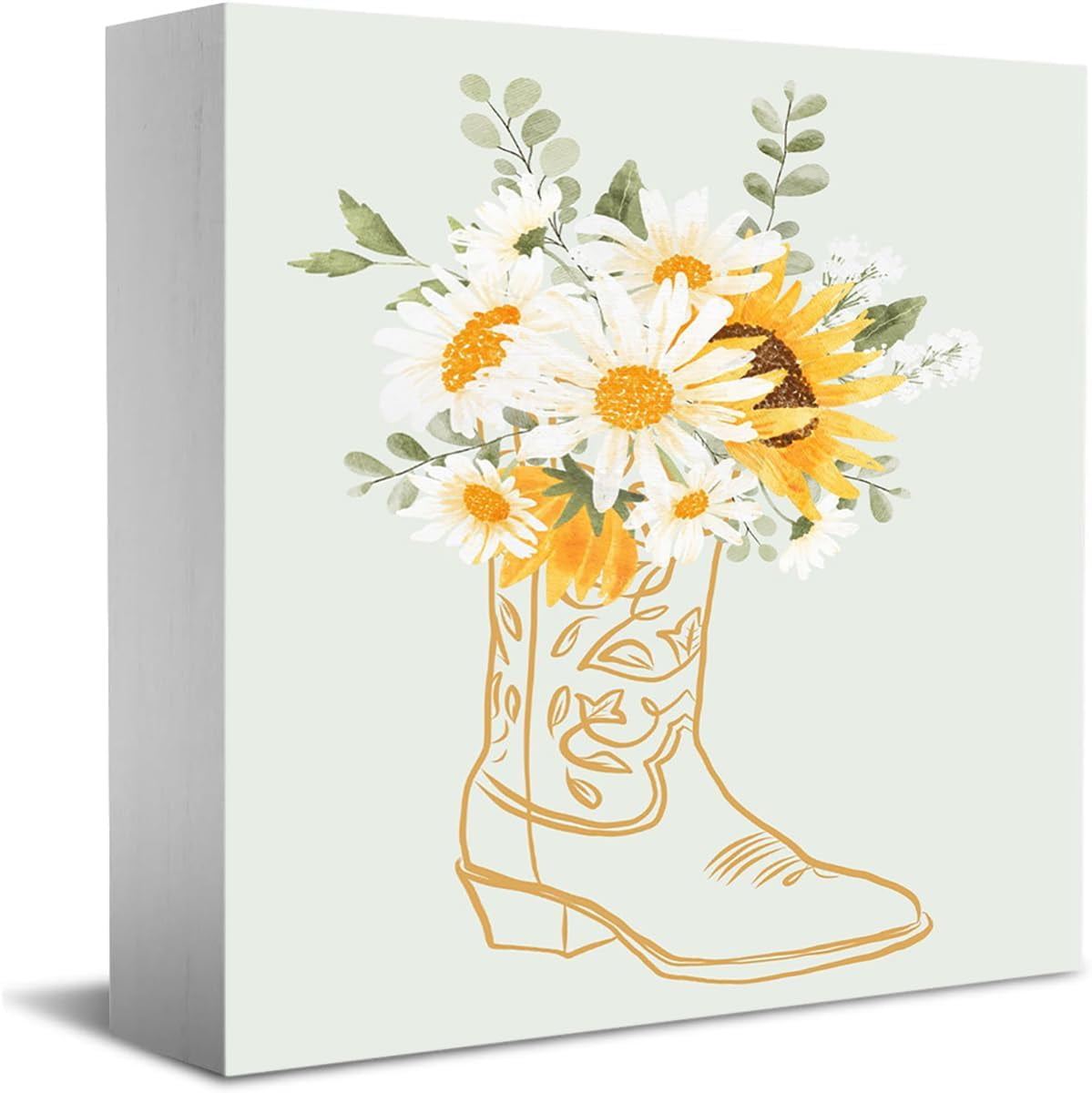 Cowgirl Boot Sunflower Funny Wooden Box Sign Decorative Wooden Box ...