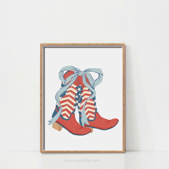 Cowgirl Boots Art Postercoquette 4Th Of July Decor Summer Wall American ...