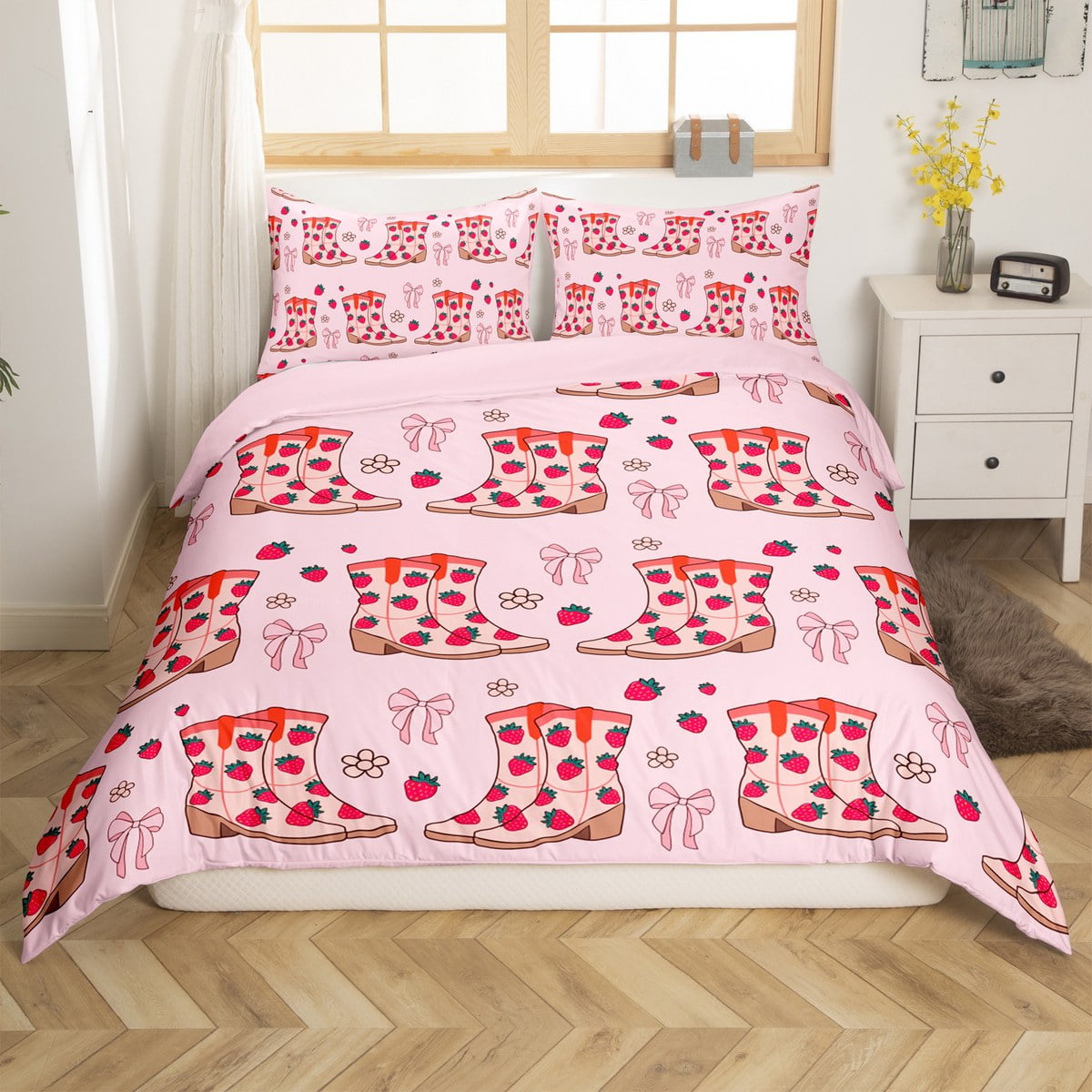 Cowgirl Boots Duvet Cover Set Twin Size,Cute Bowknot Tropical ...