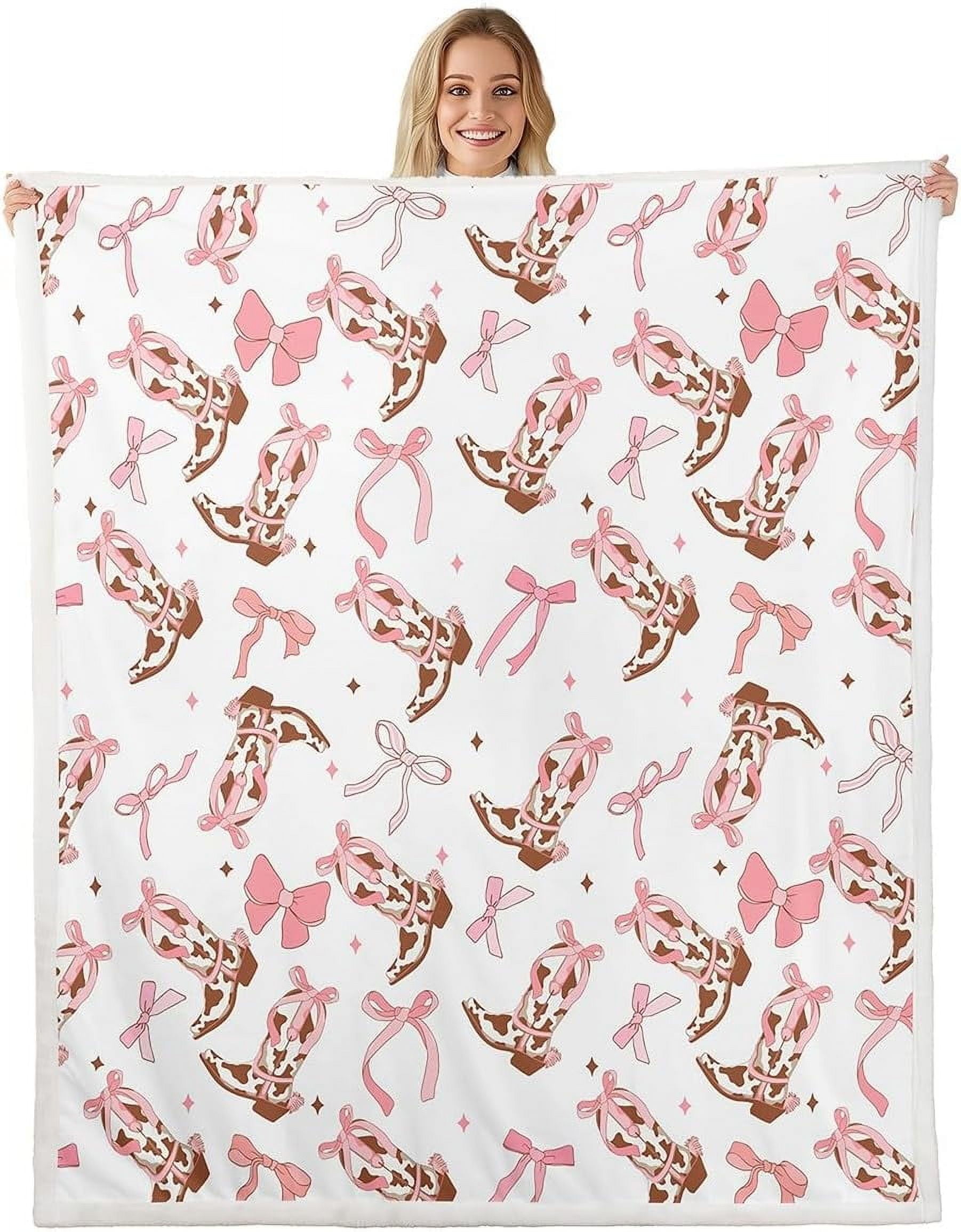 Cowgirl Boots Flannel Blanket,Western Starry Pink White Stripes ...