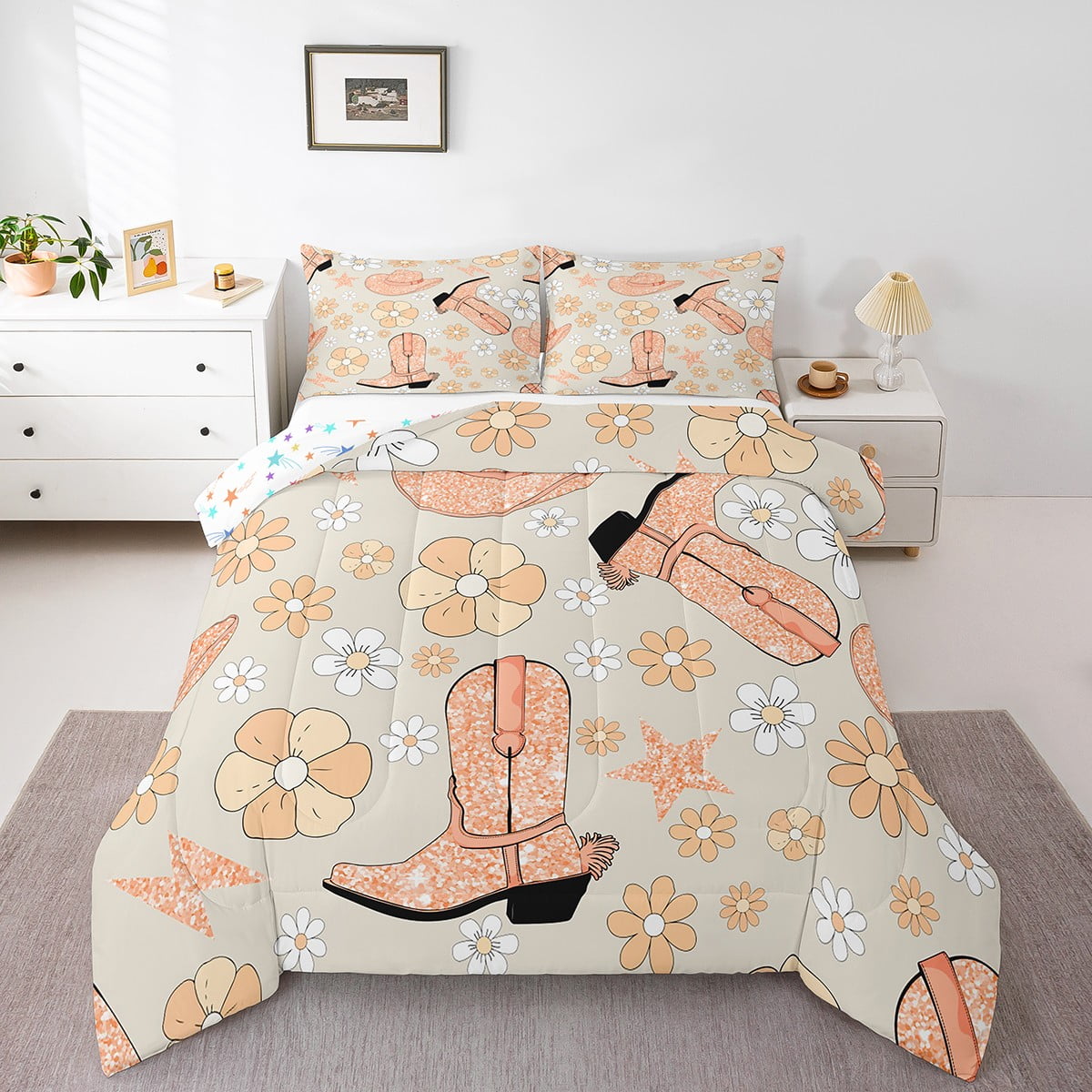 Cowgirl Boots Hat Toddler Bedding Set,Glitter Western Cowgirl Flower ...