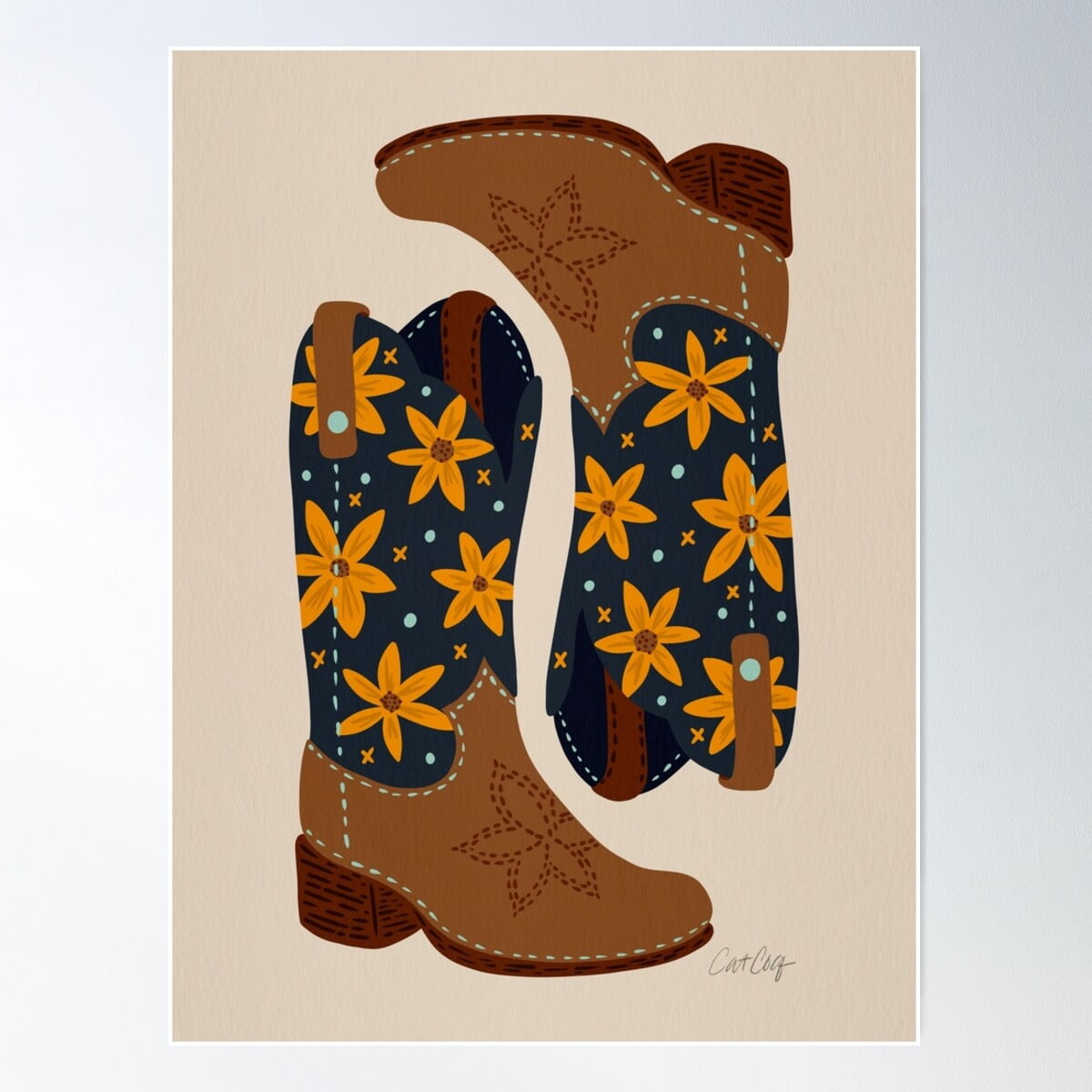 Cowgirl Boots â€“ Navy & Suede Poster, 8x12 UNFRAMED - Walmart.com