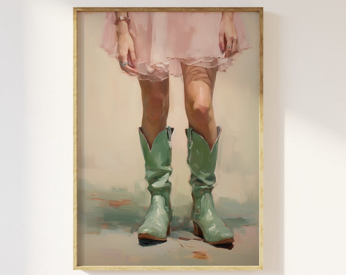 Cowgirl Boots Oil Painting Art Print - Preppy Cowgirl, Trendy, Cowgirl ...