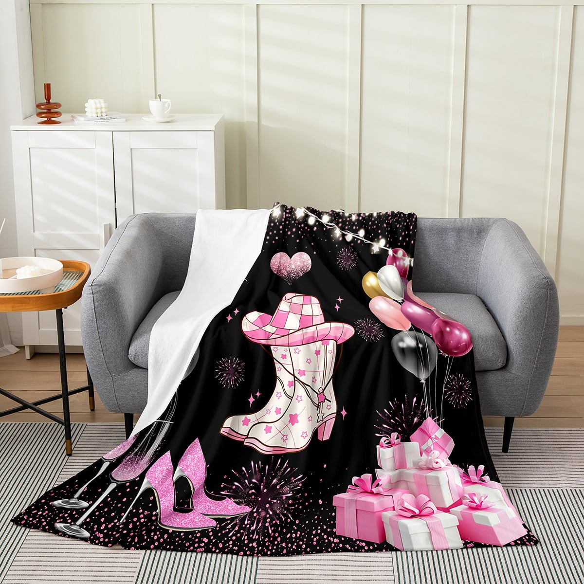 Cowgirl Boots Throw Blanket Twin 60x80 Inch for Bedroom,Western Pink ...