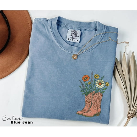 Cowgirl Boots Wildflowers Shirt, Retro Western Graphic Tee, Country ...