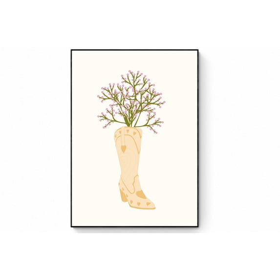 Cowgirl Boots with Flowers Retro Western Wall Art Cream Tones Decor ...