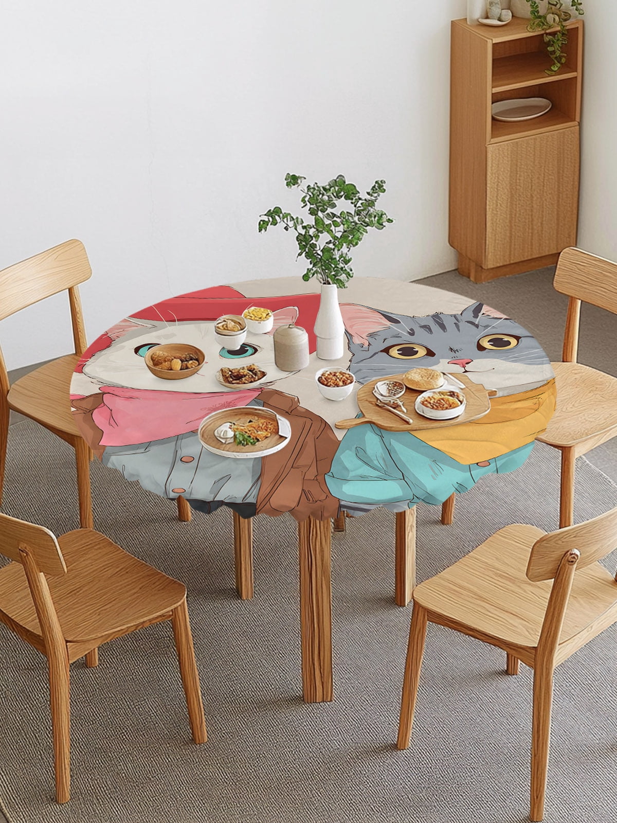 Cowgirl Cats Round Fitted Tablecloth with Elastic Edge, Western Animals ...