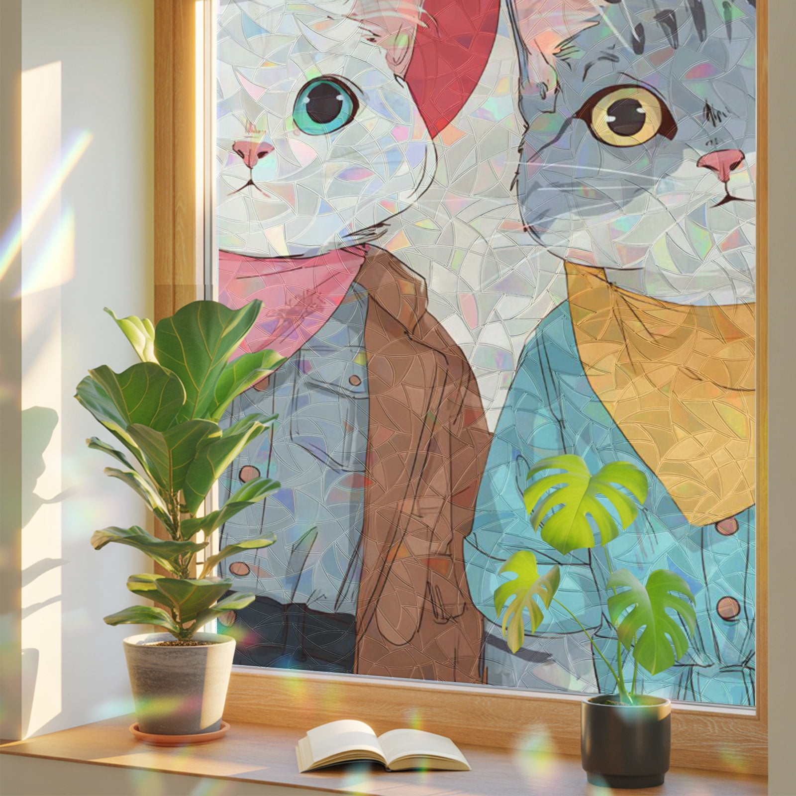 Cowgirl Cats Window Privacy Film, Western Animals Vintage Retro Funny ...