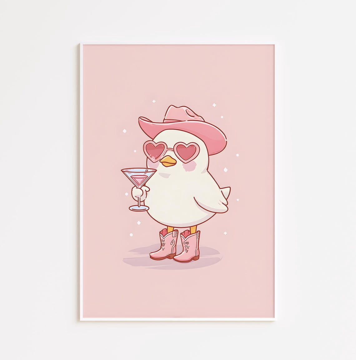 Cowgirl Chicken Art Poster: Pink Western Animal Illustration Poster ...