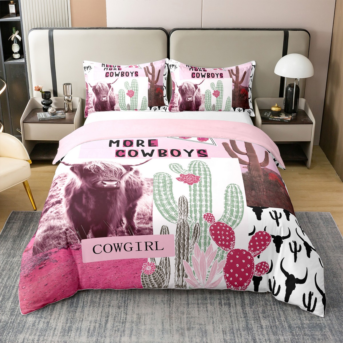 Cowgirl Cowboy 100% Natural Cotton Duvet Cover Full Highland Cattle ...
