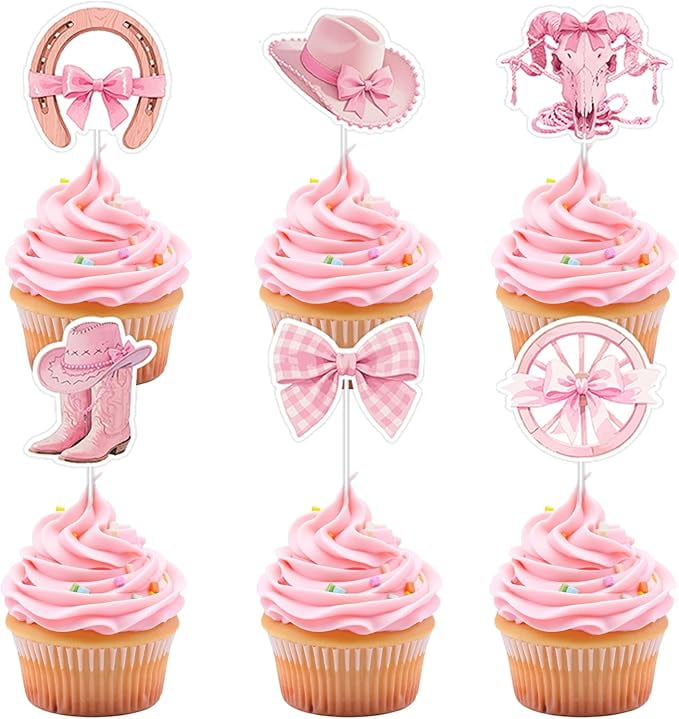 Cowgirl Cupcake Toppers 24pcs Pink Cowgirl Bow Birthday Decorations ...
