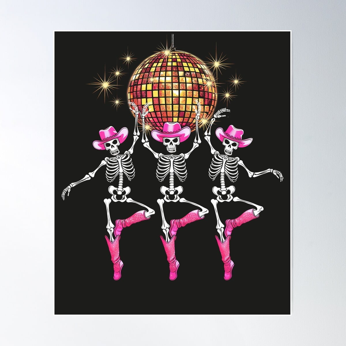 Cowgirl Dancing Skeletons Disco Ball Halloween Poster Wall Art, Modern ...