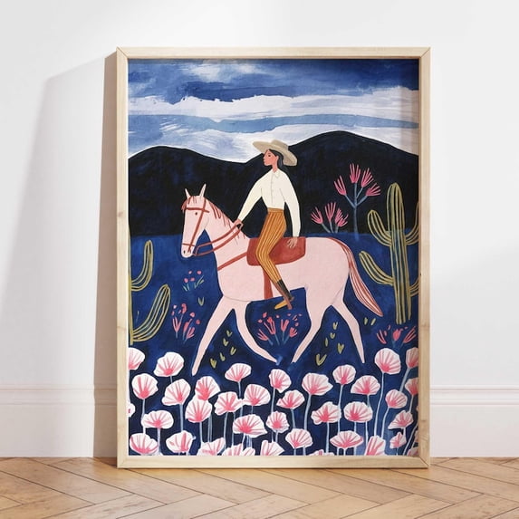 Cowgirl Desert Art Print -Pink Horse Western Wall Art, Southwestern ...