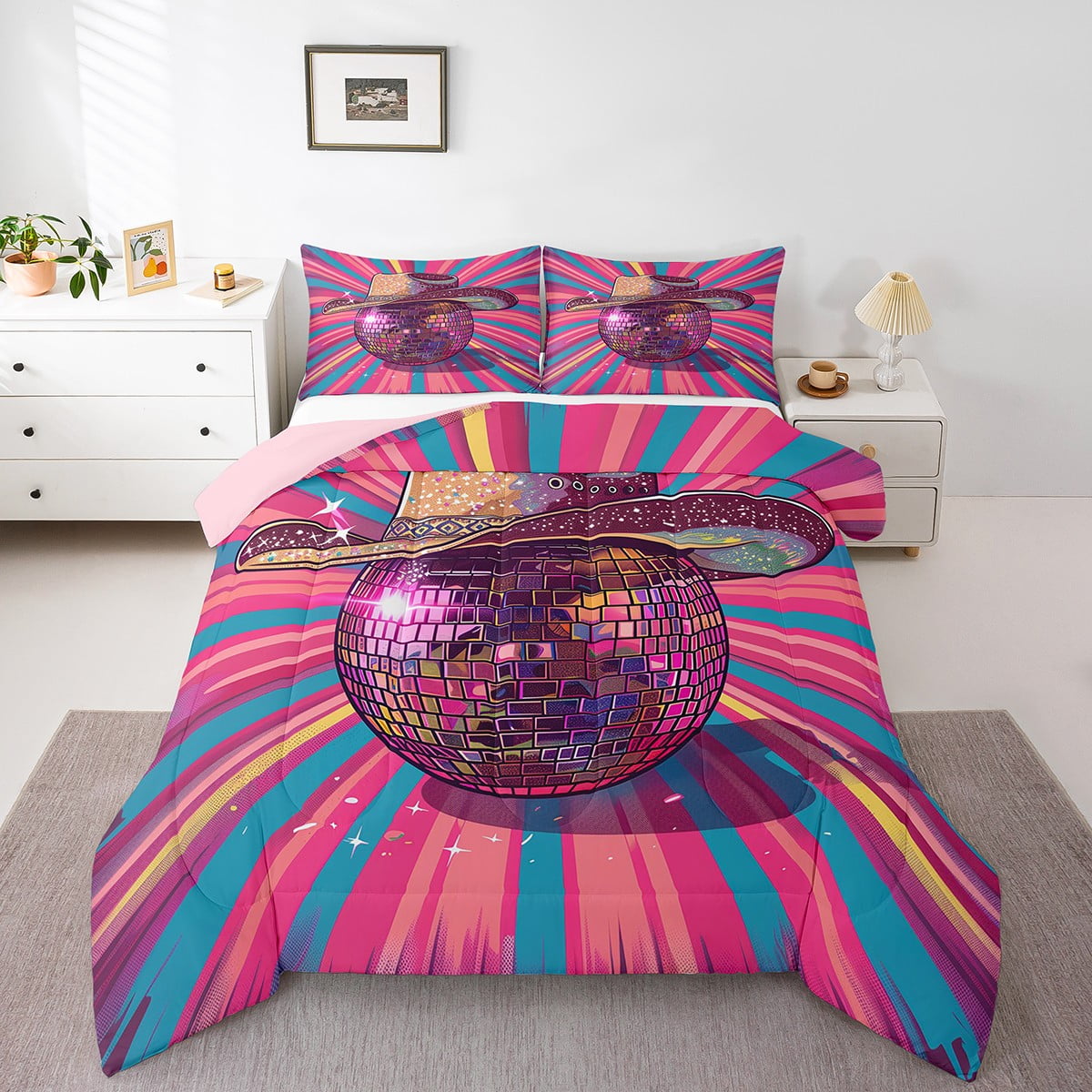 Cowgirl Disco Ball Full Comforter Set,Groovy Western Cowgirl Hat ...