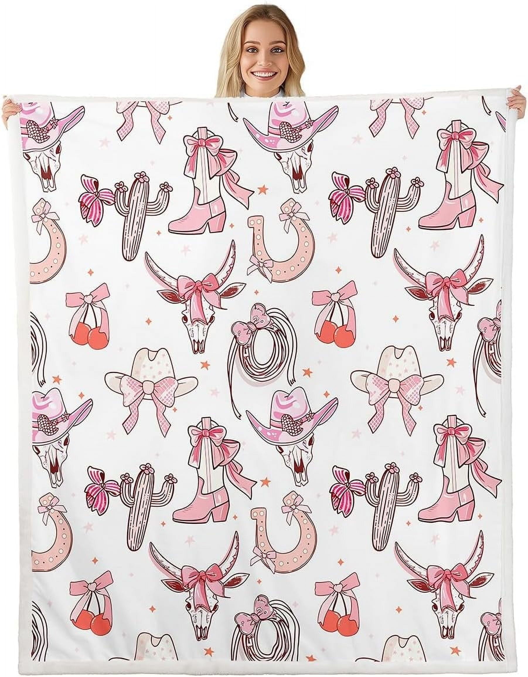 Cowgirl Flannel Blanket,Western Cowboy Boots Pink Bowknots Fleece ...