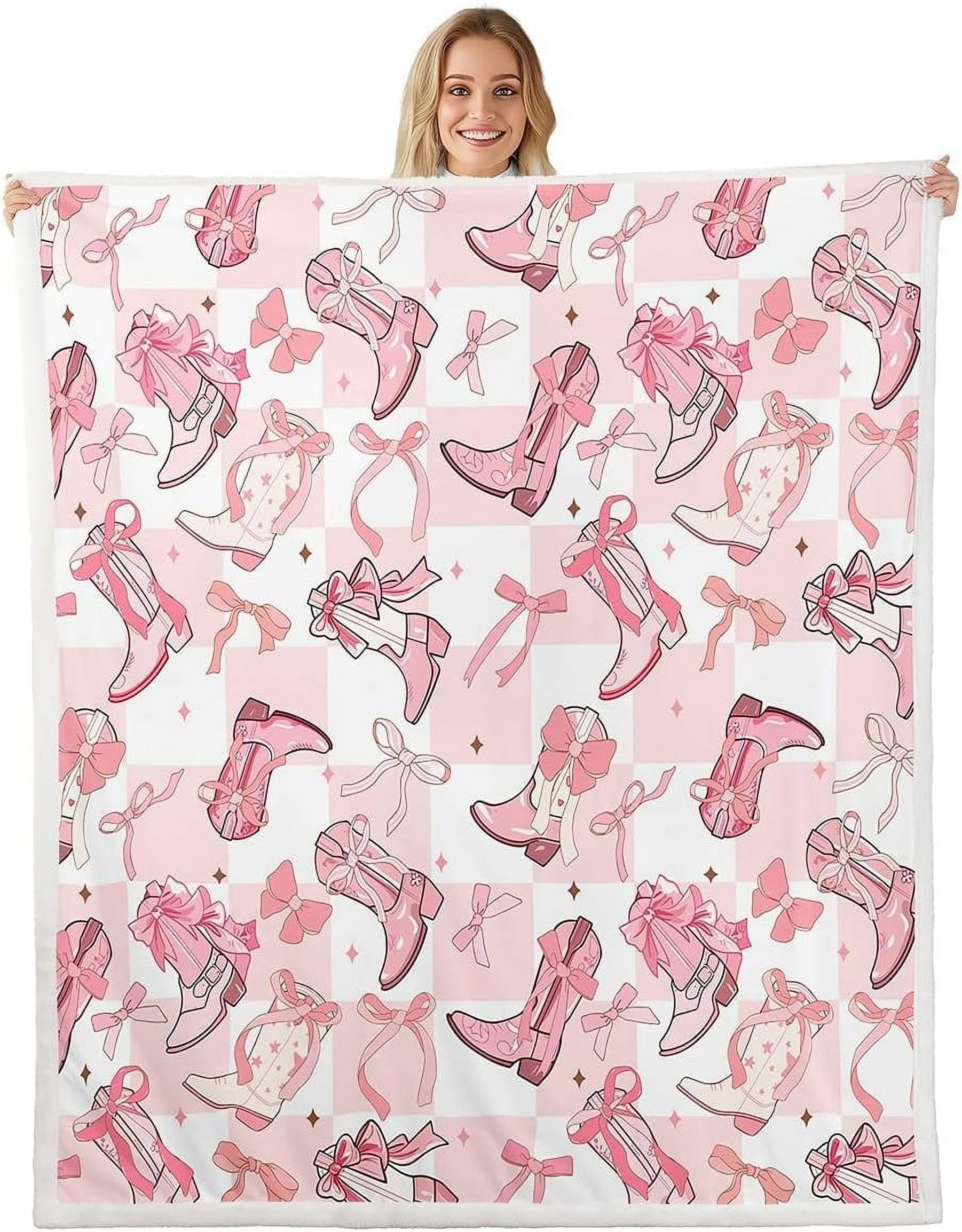 Cowgirl Flannel Blanket,Western Cowboy Boots Pink Bowknots Fleece ...