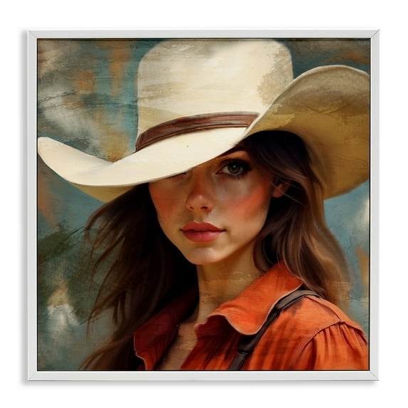 Cowgirl Gaze Beneath Hat White Framed Giclee Art, design by Kim Allen ...