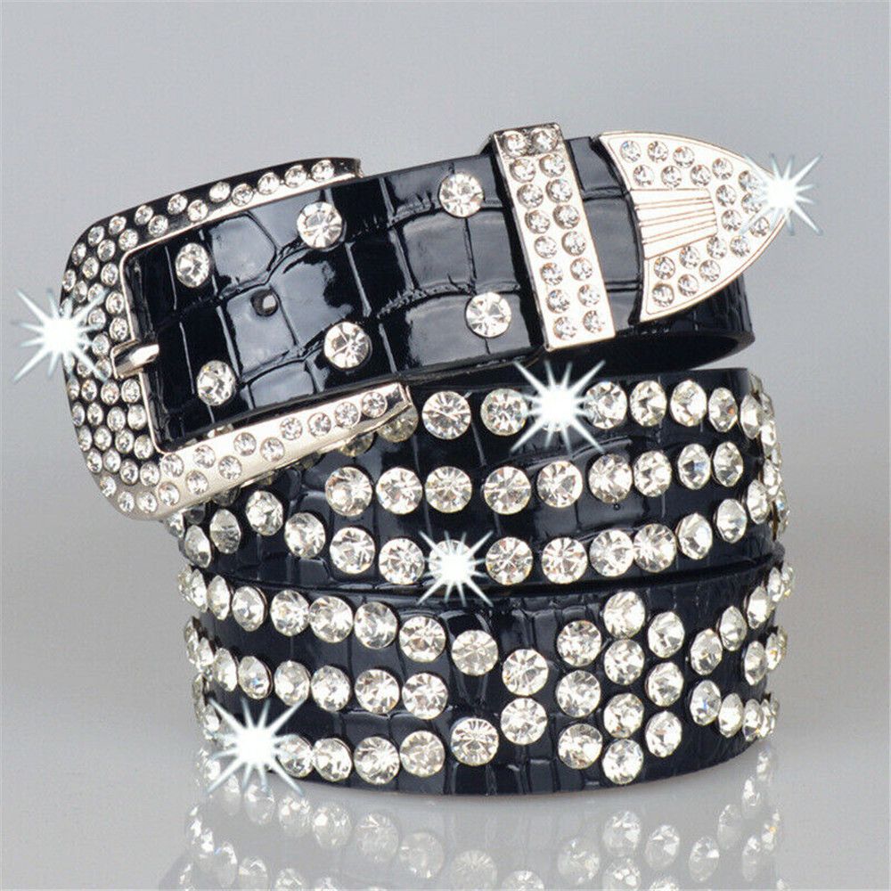 Cowgirl Glitter Studded PU Leather Rhinestone Belt Waistband Bling ...