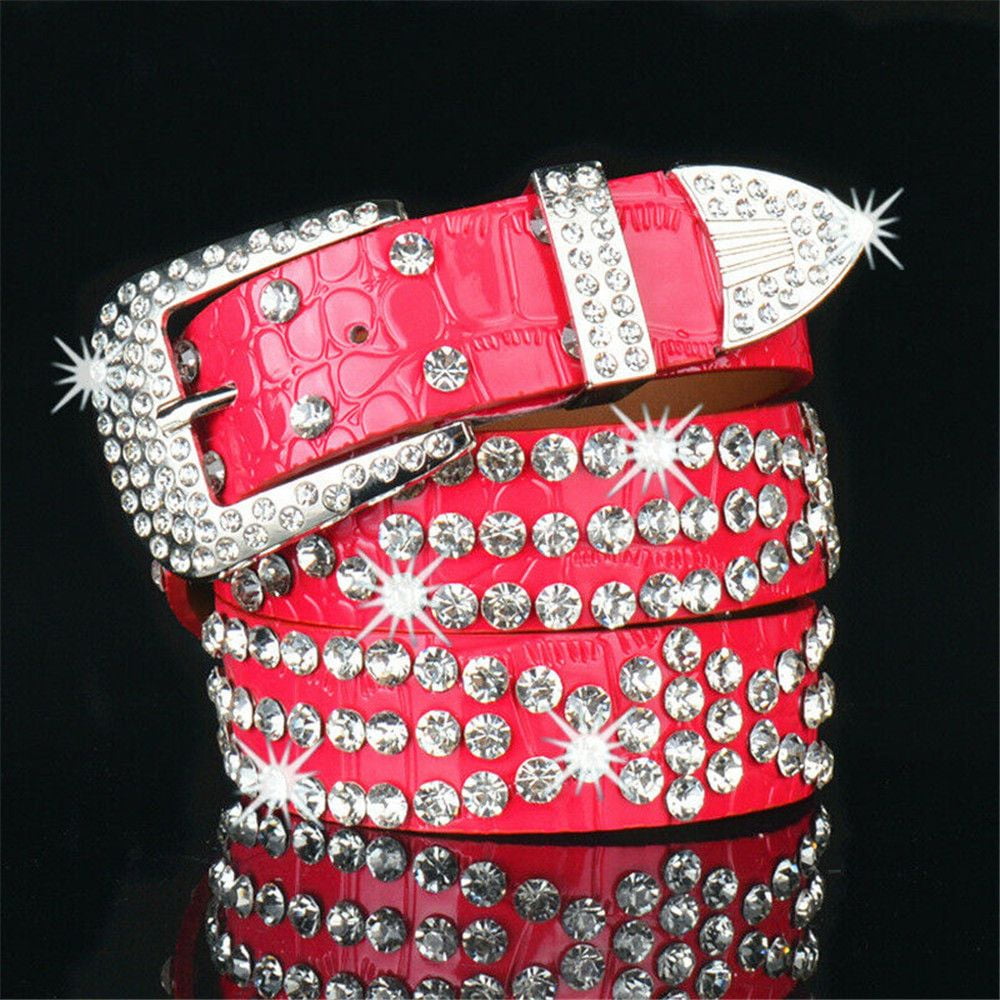 Cowgirl Glitter Studded PU Leather Rhinestone Belt Waistband Bling ...
