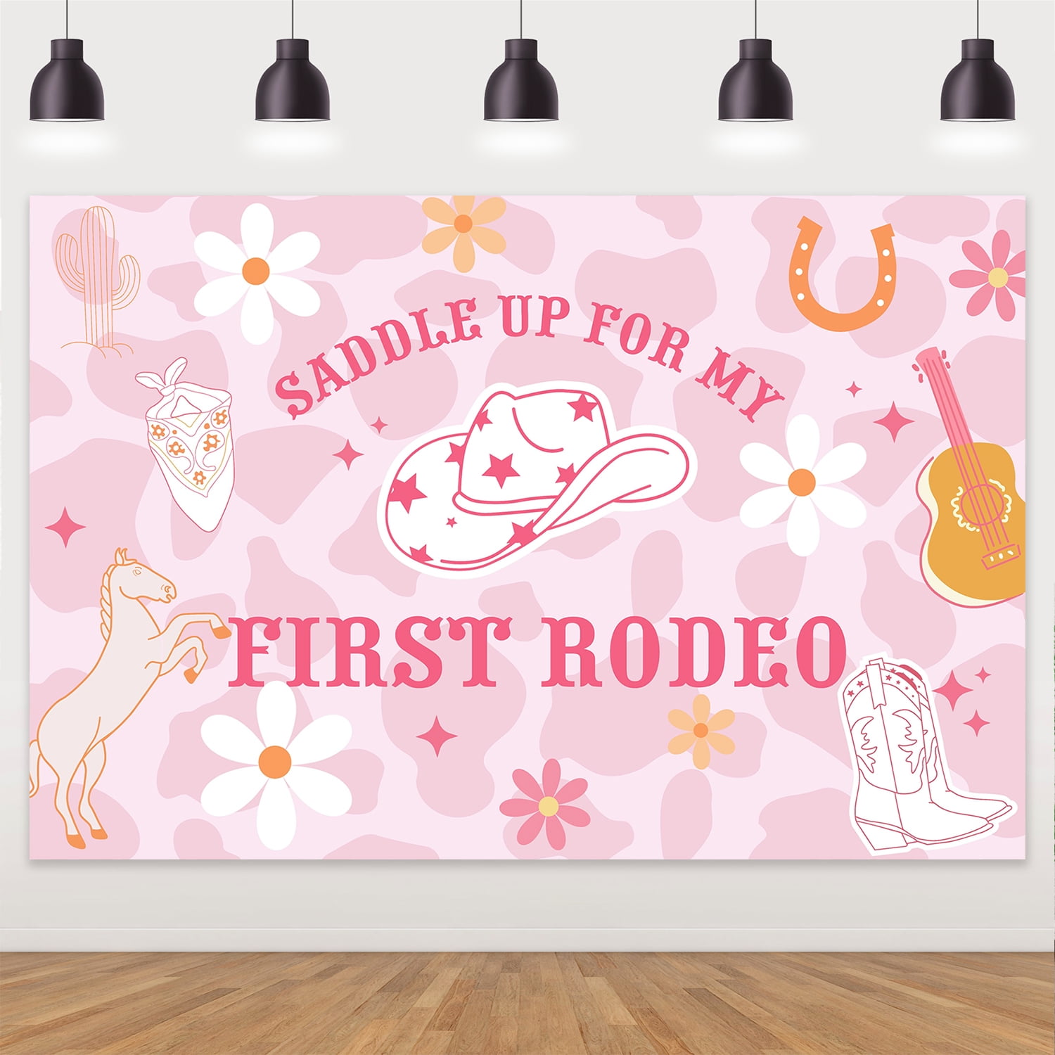 Cowgirl Happy 1st Birthday Background Girl Pink Western Cowgirl ...