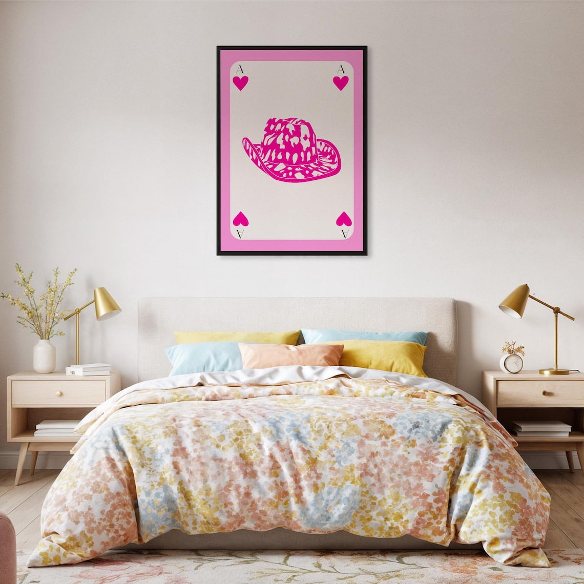 Cowgirl Hat Playing Card Wall Art Poster Hot Pink Ace Of Hearts Western ...
