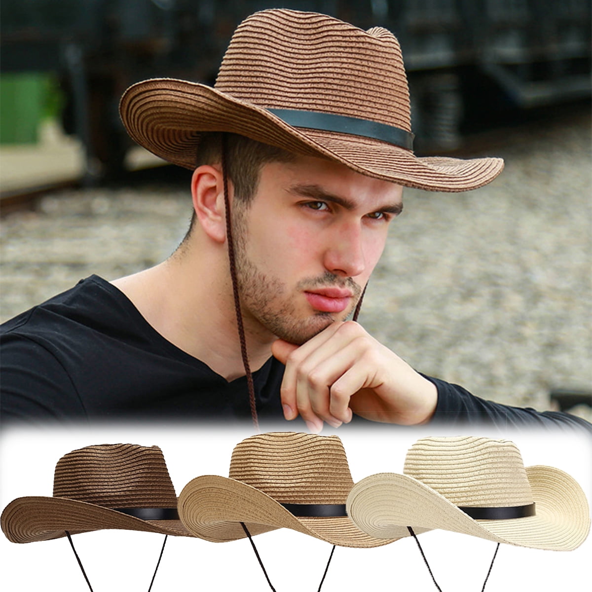Cowgirl Hat Shapeable Wide Brim Classic Sun Woven Straw Hat Party ...