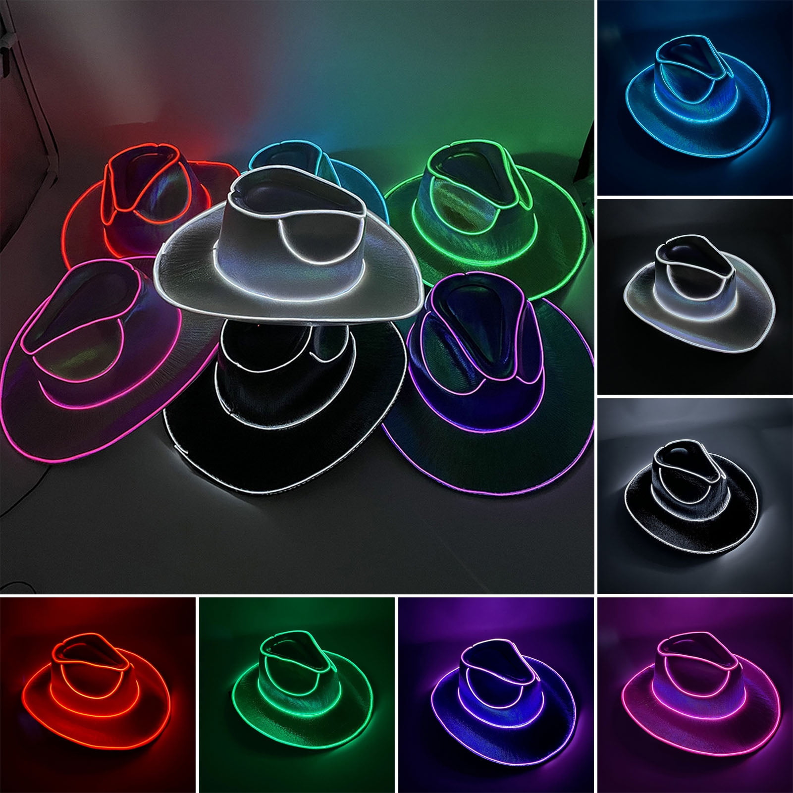 Cowgirl Hat Wireless Disco Luminous Colorful LED Glowing Light Bar Cap ...