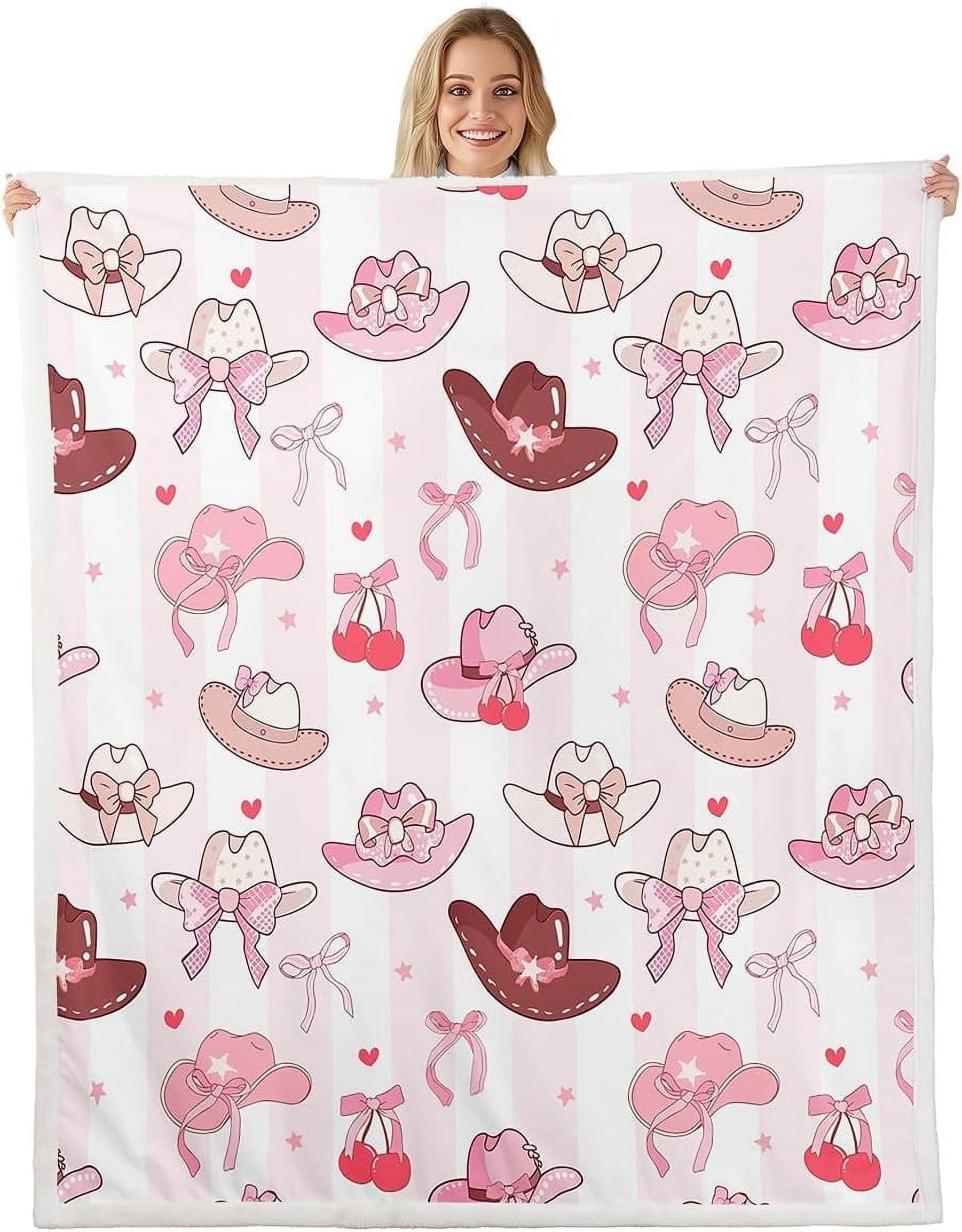 Cowgirl Hats Bed Blanket,Pink Bowknots Sweet Cherry Starry Flannel ...