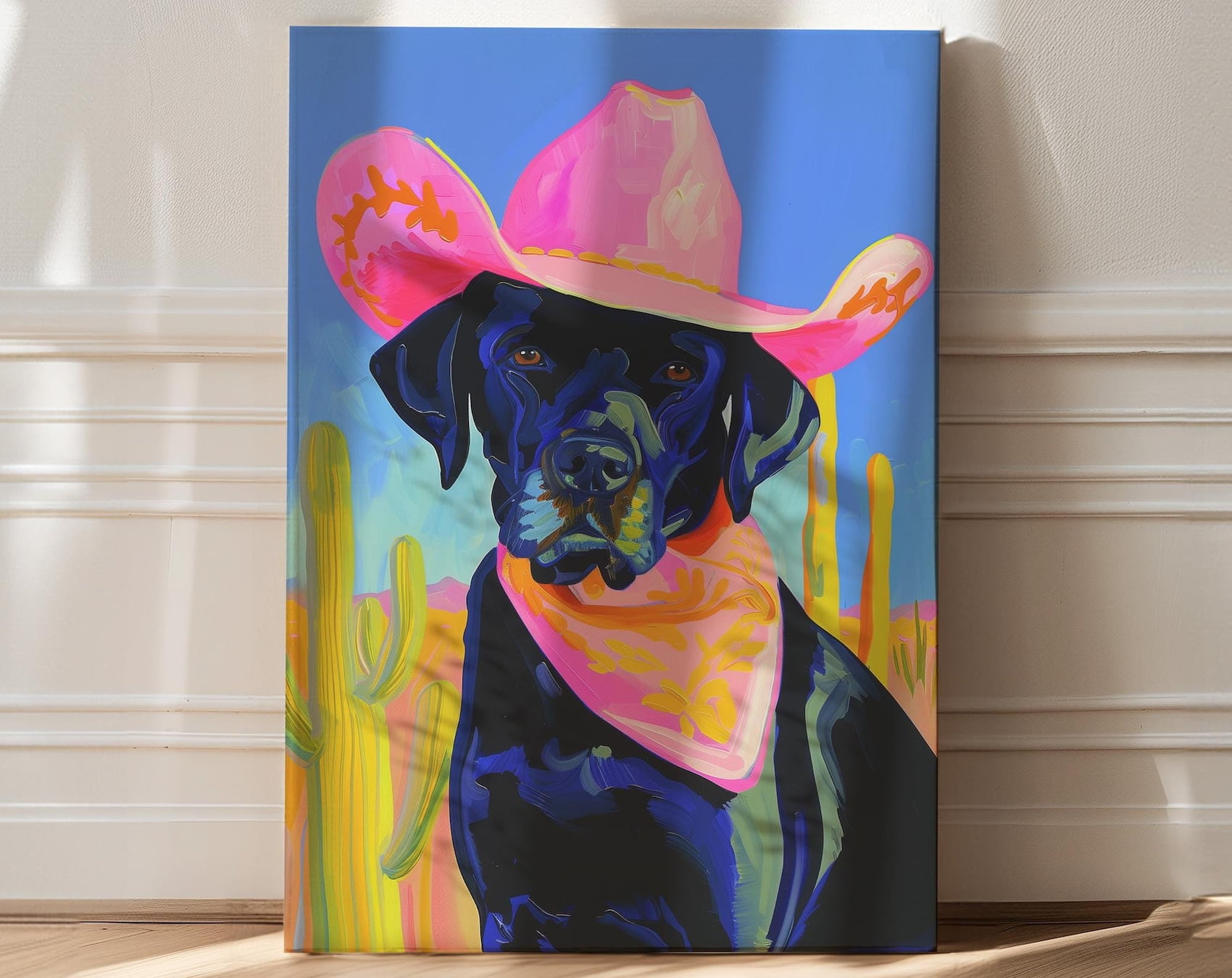 Cowgirl Home Decor, Labrador Cowgirl Art, Preppy Dog Art, Dog in Cowboy ...
