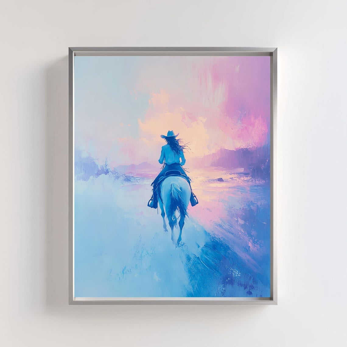 Cowgirl On Horse Art, Western Sunset Print, Pastel Ranch Life Wall Art ...