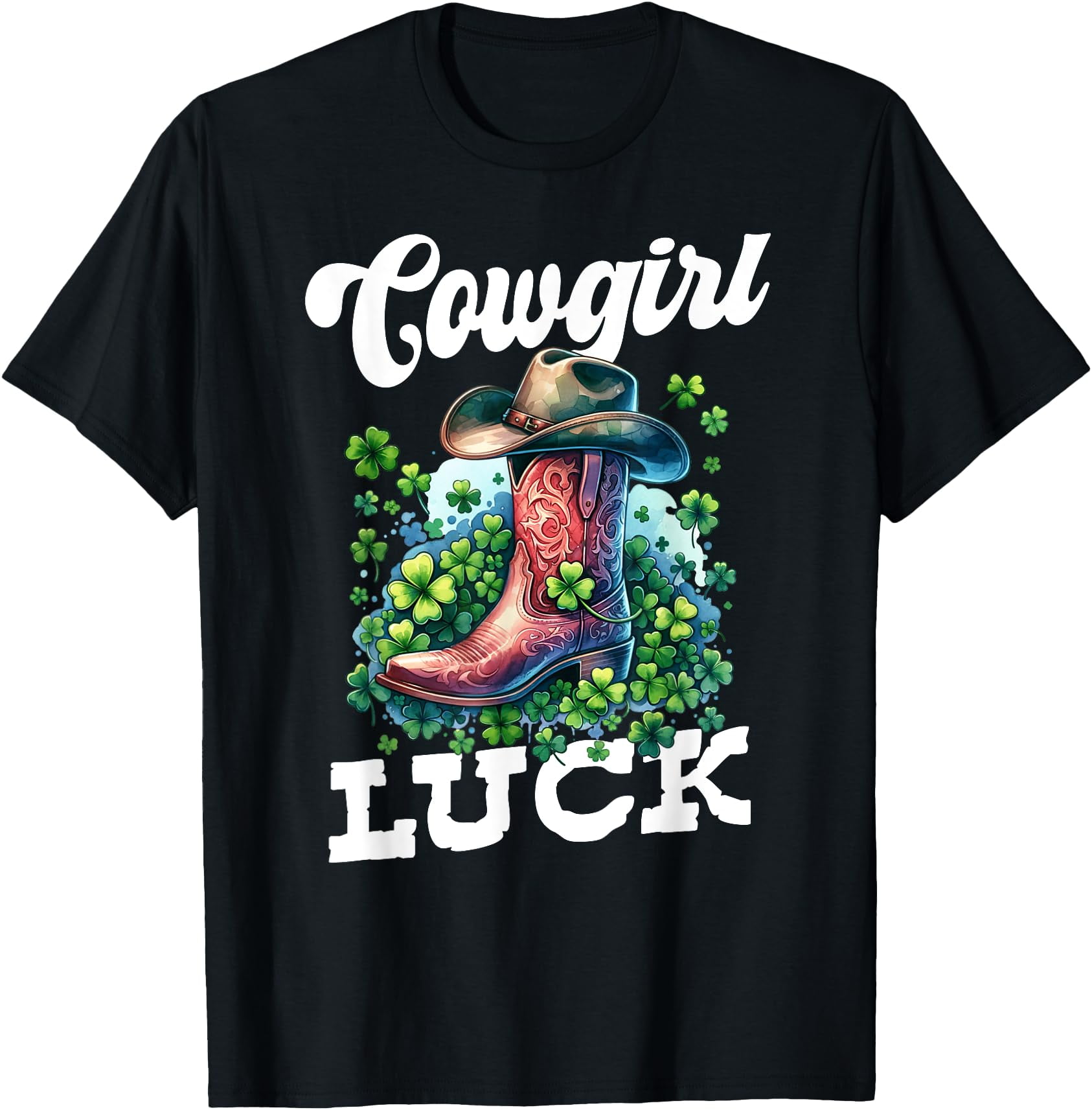Cowgirl Luck Western Cow 2025 Funny Celebration Tee Lucky Shamrock ...