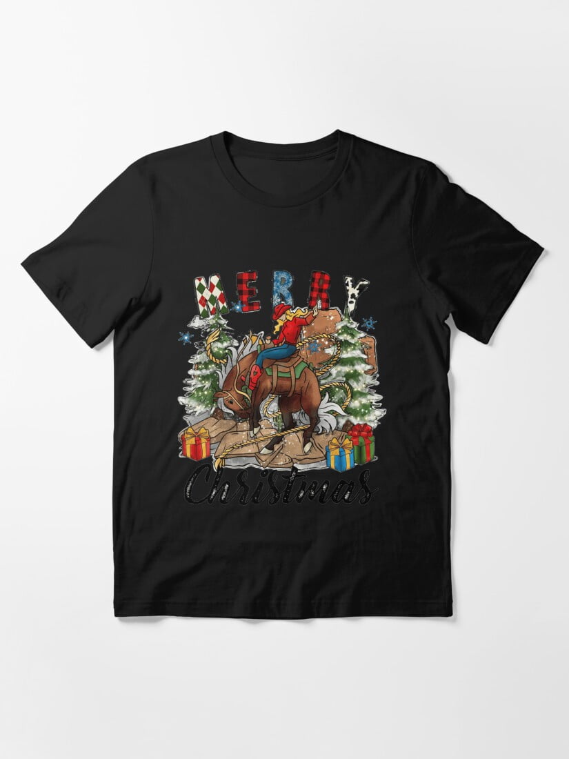Cowgirl Merry Christmas Western Rodeo Horse Snowy Trees Unisex T-Shirt ...