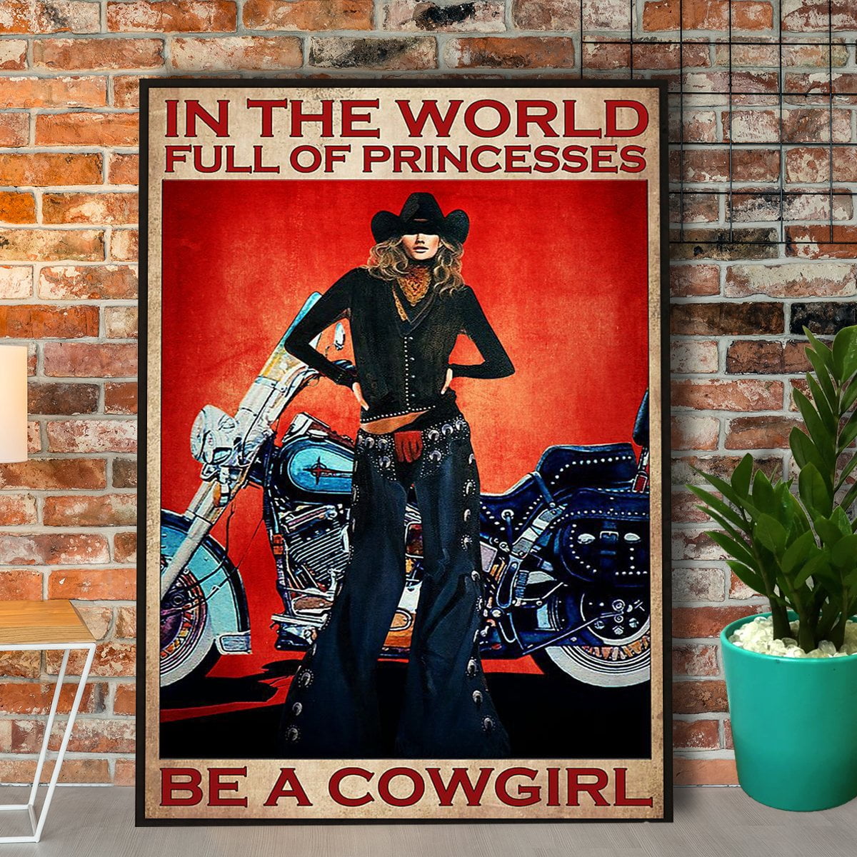 Cowgirl Motorcycle Full Of Princesses Red Cowgirl Paper Poster No Frame ...