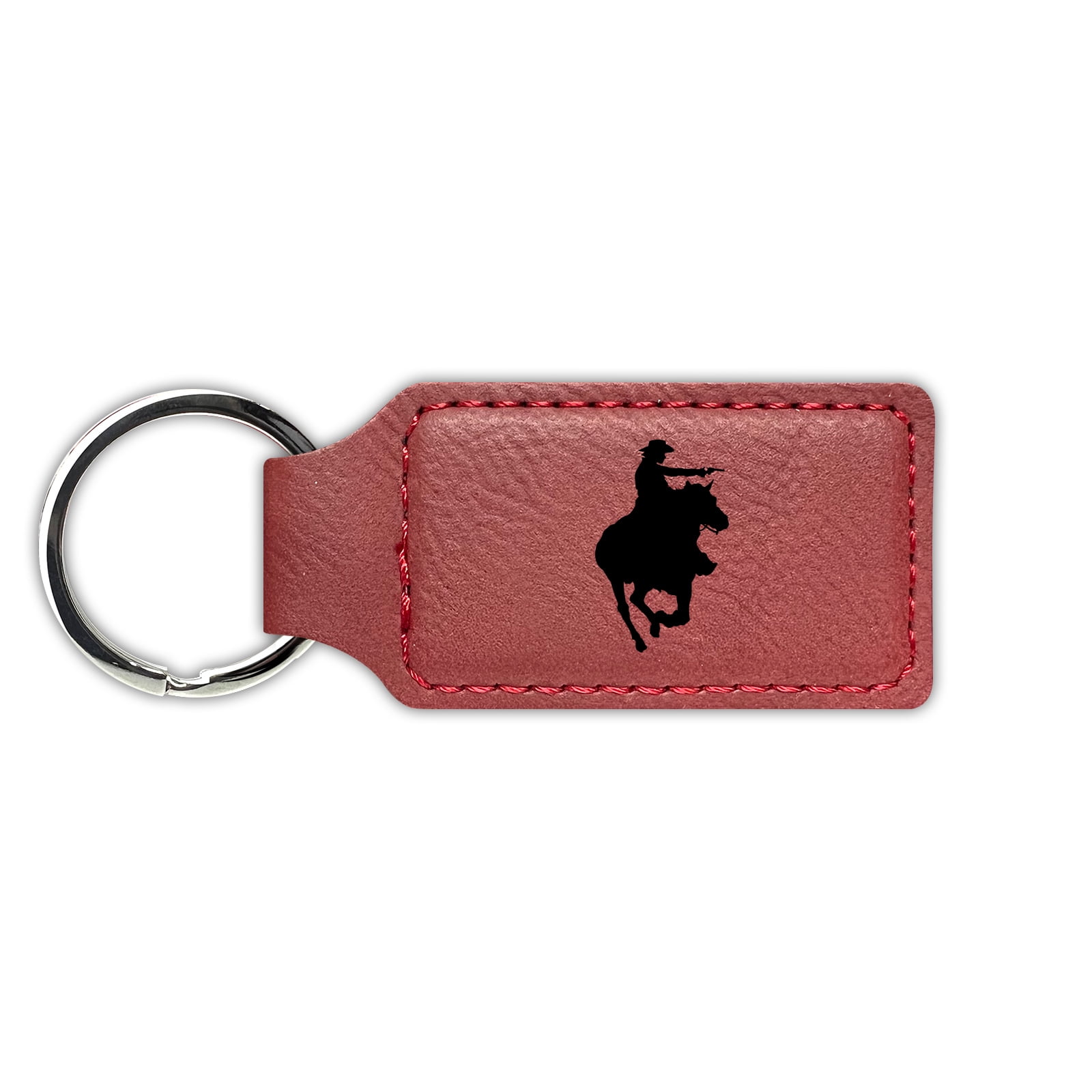 Cowgirl Mounted Shooter Keychain Leatherette Rectangle - Laser Engraved ...
