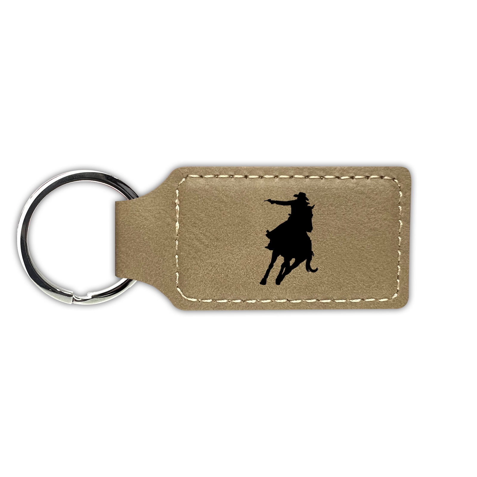 Cowgirl Mounted Shooter Keychain Leatherette Rectangle - Laser Engraved ...