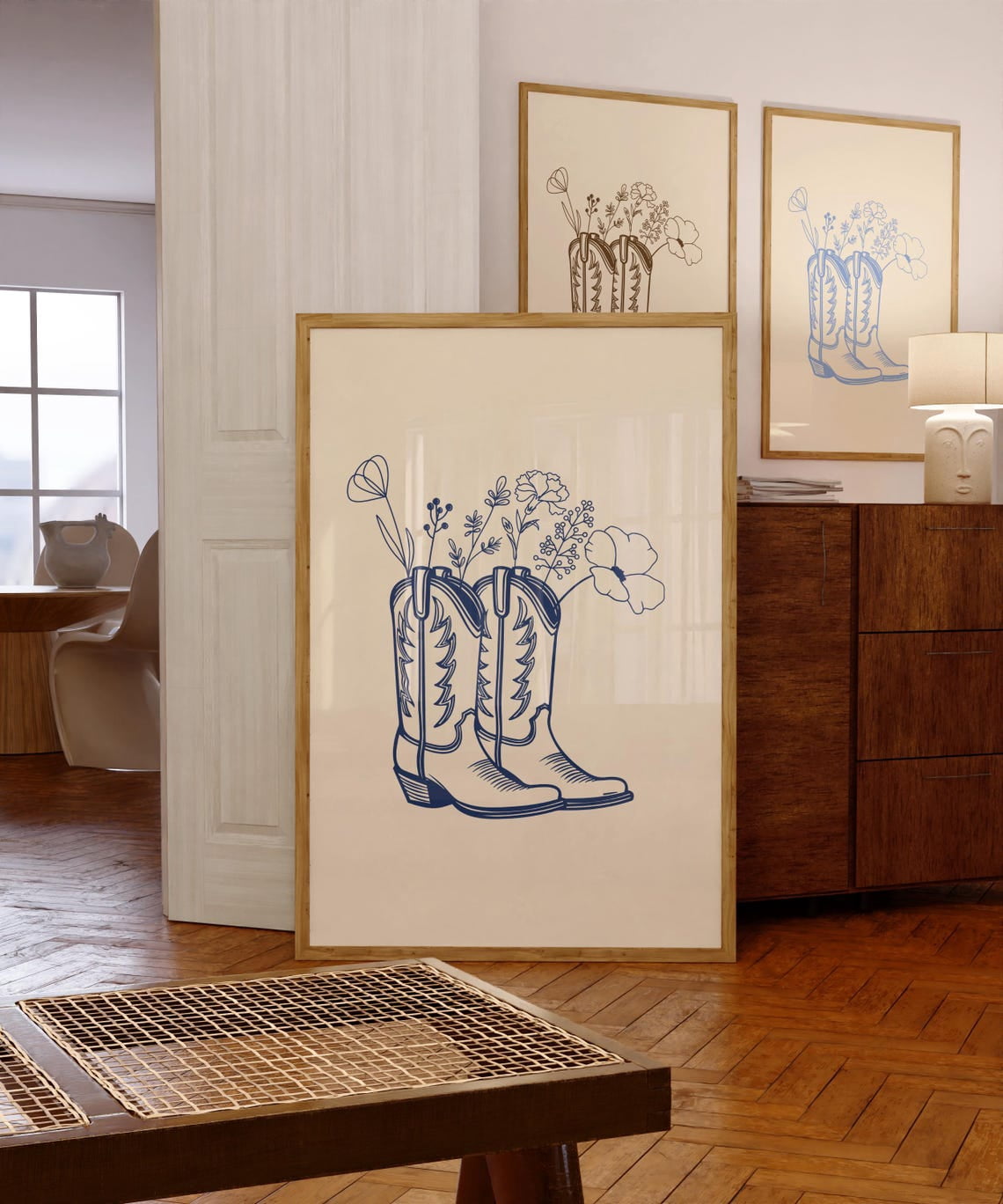 Cowgirl Navy Boots Coastal able Girly Flowers Dorm Room Digital Boot ...