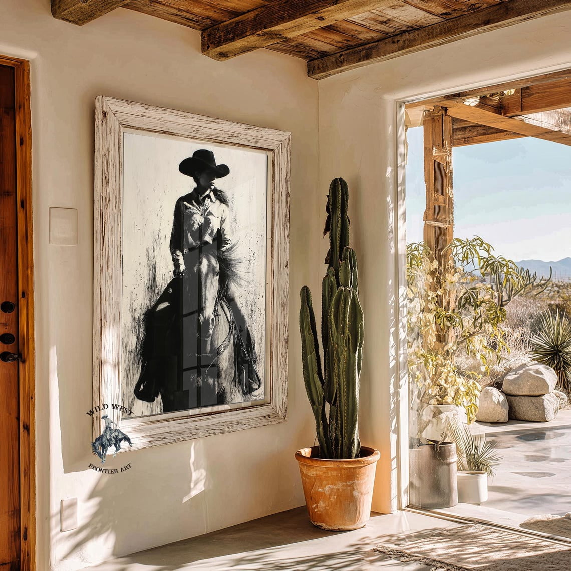 Cowgirl On Horseback Poster, Western Woman Gouache Art Home Decor #3192 ...