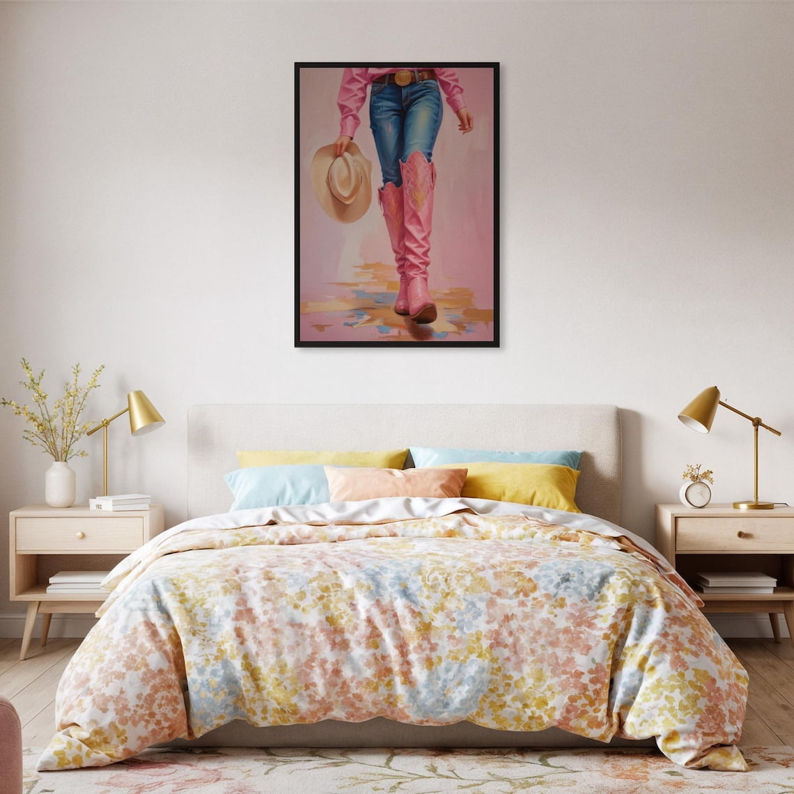 Cowgirl Pink Boots Wall Art Poster Western Girl With Hat Bold Country ...