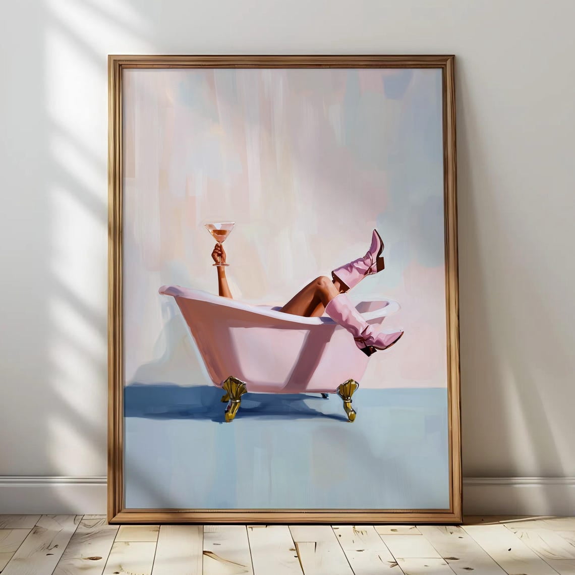 Cowgirl Pink Clawfoot Bathtub Glam Art Print / Aesthetic Vintage ...