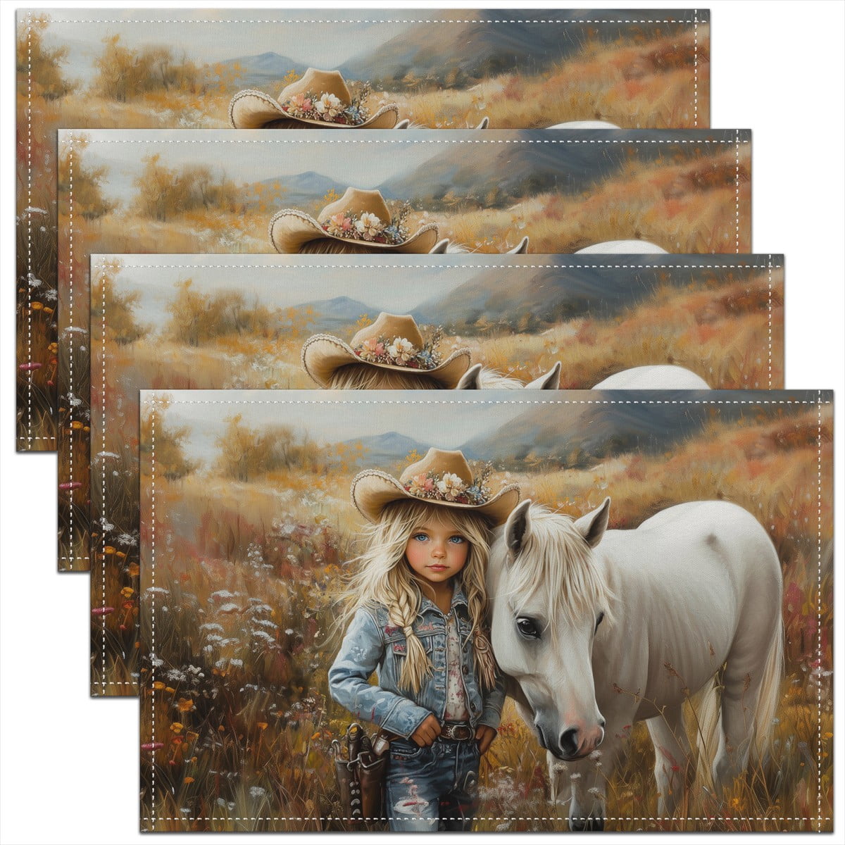 Cowgirl Placemats Set of 4 Western Rustic Farmhouse Place Mats 12x18 ...