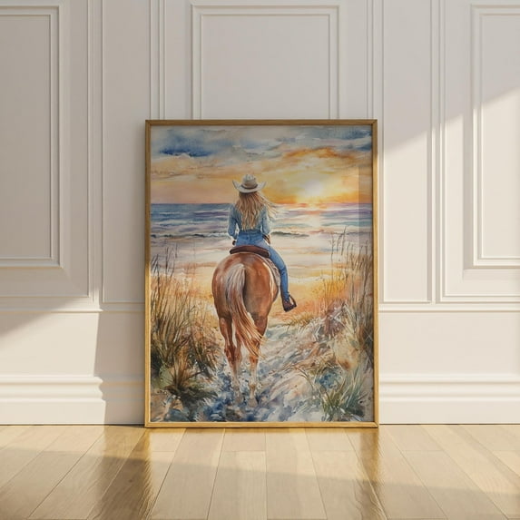 Cowgirl Poster Print Wall Art Coastal Horse Riding Beach Wall Decor ...