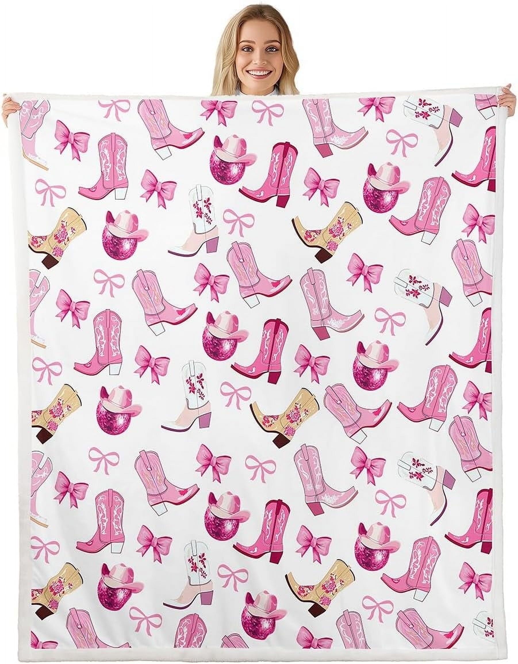 Cowgirl Princess Kids Throw Blanket,Dreamy Bowknot Cowboy Boots Disco ...