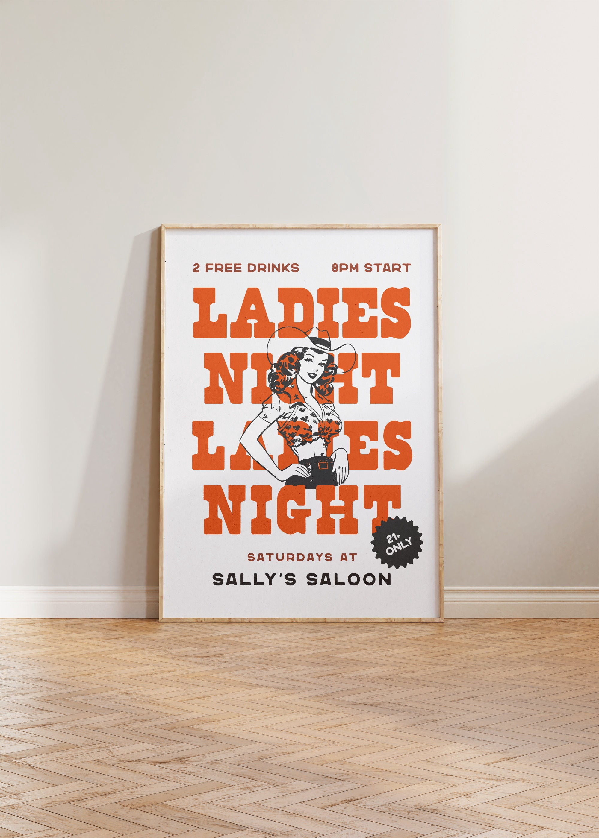 Cowgirl Print Retro Western Wall Art Decor Ladies Night Saloon Bar ...