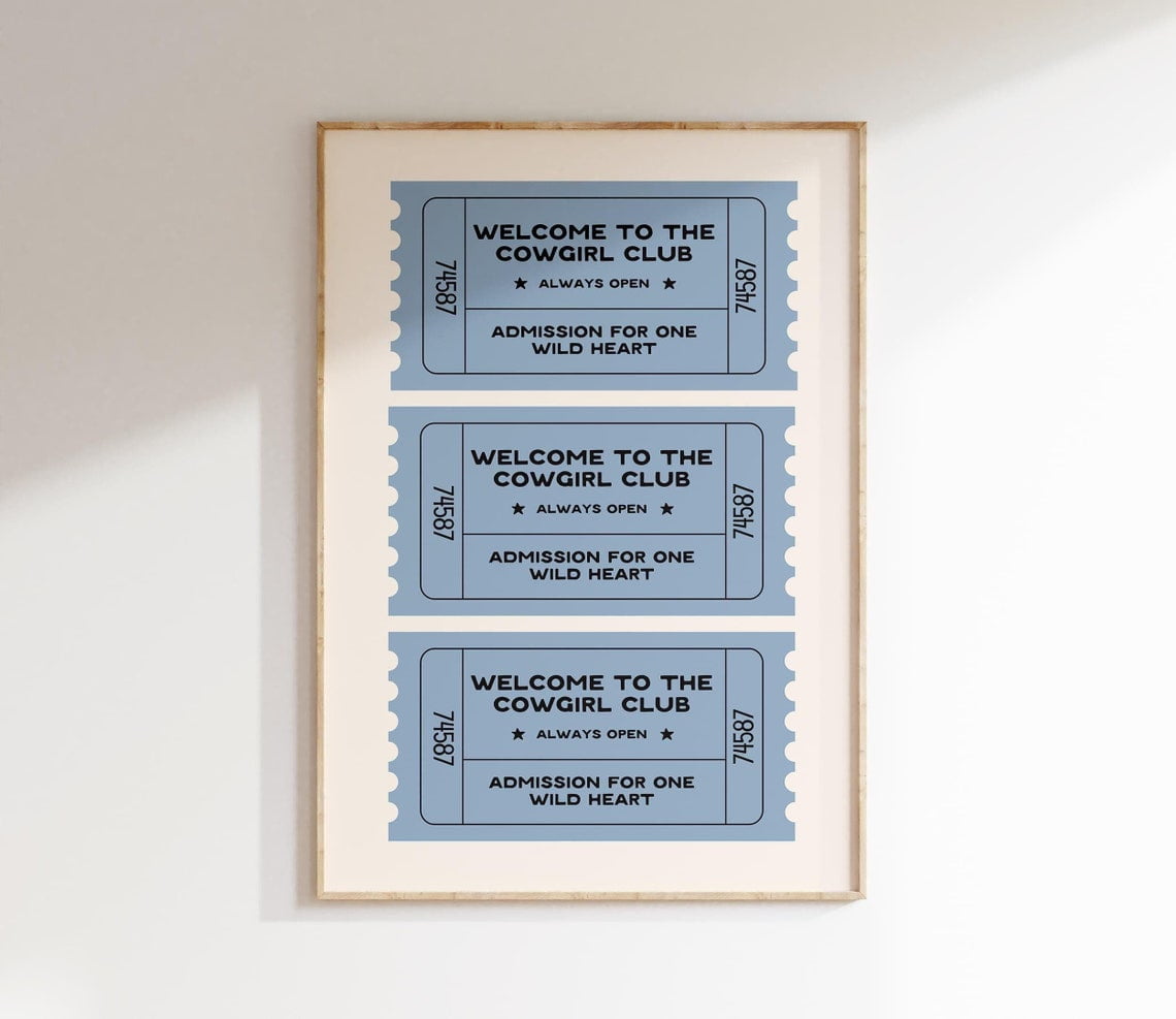 Cowgirl Print Western Wall Art Admission Ticket Cowgirl Western Decor ...