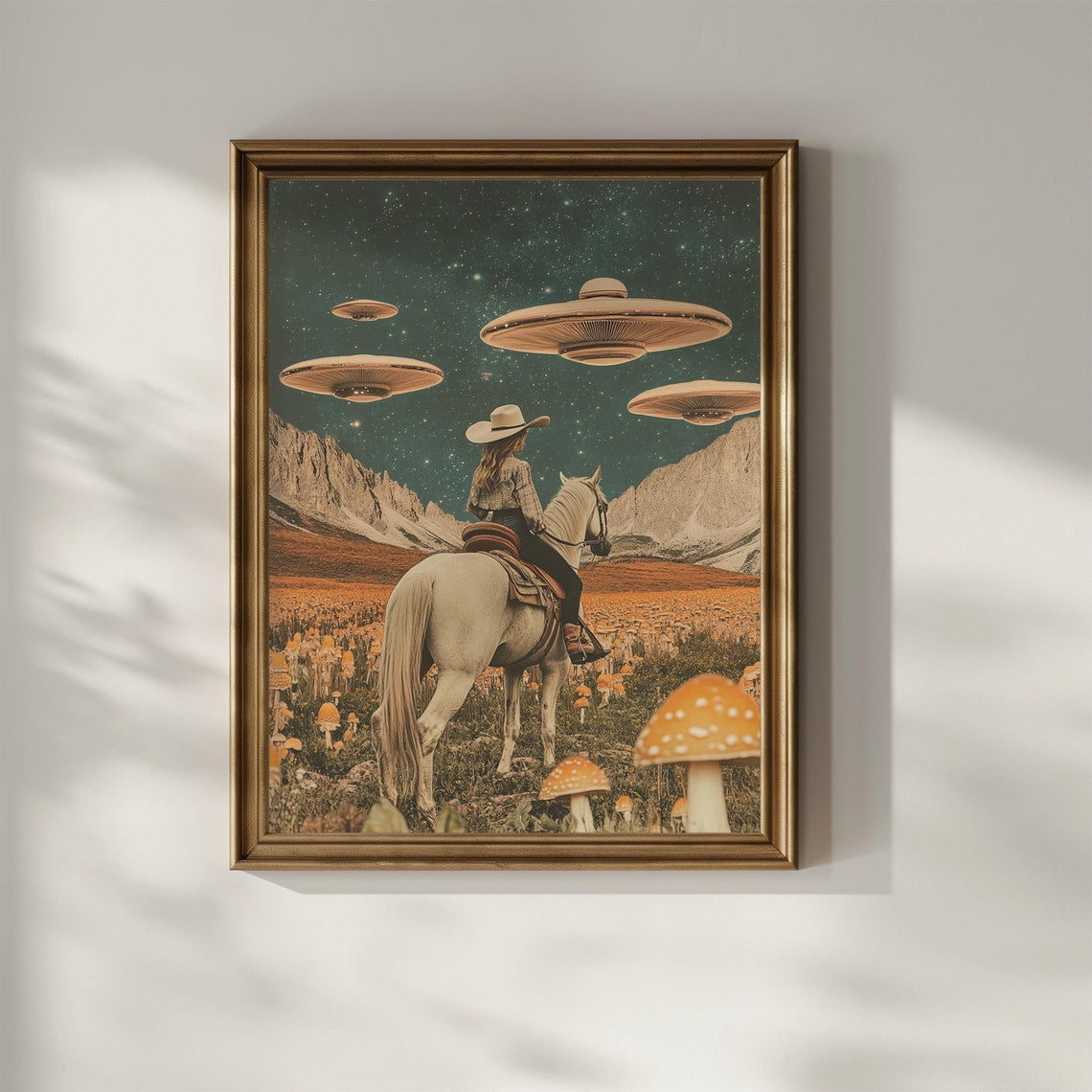Cowgirl Riding Horse In Mushroom Field Pothead Poster Print Vintage ...