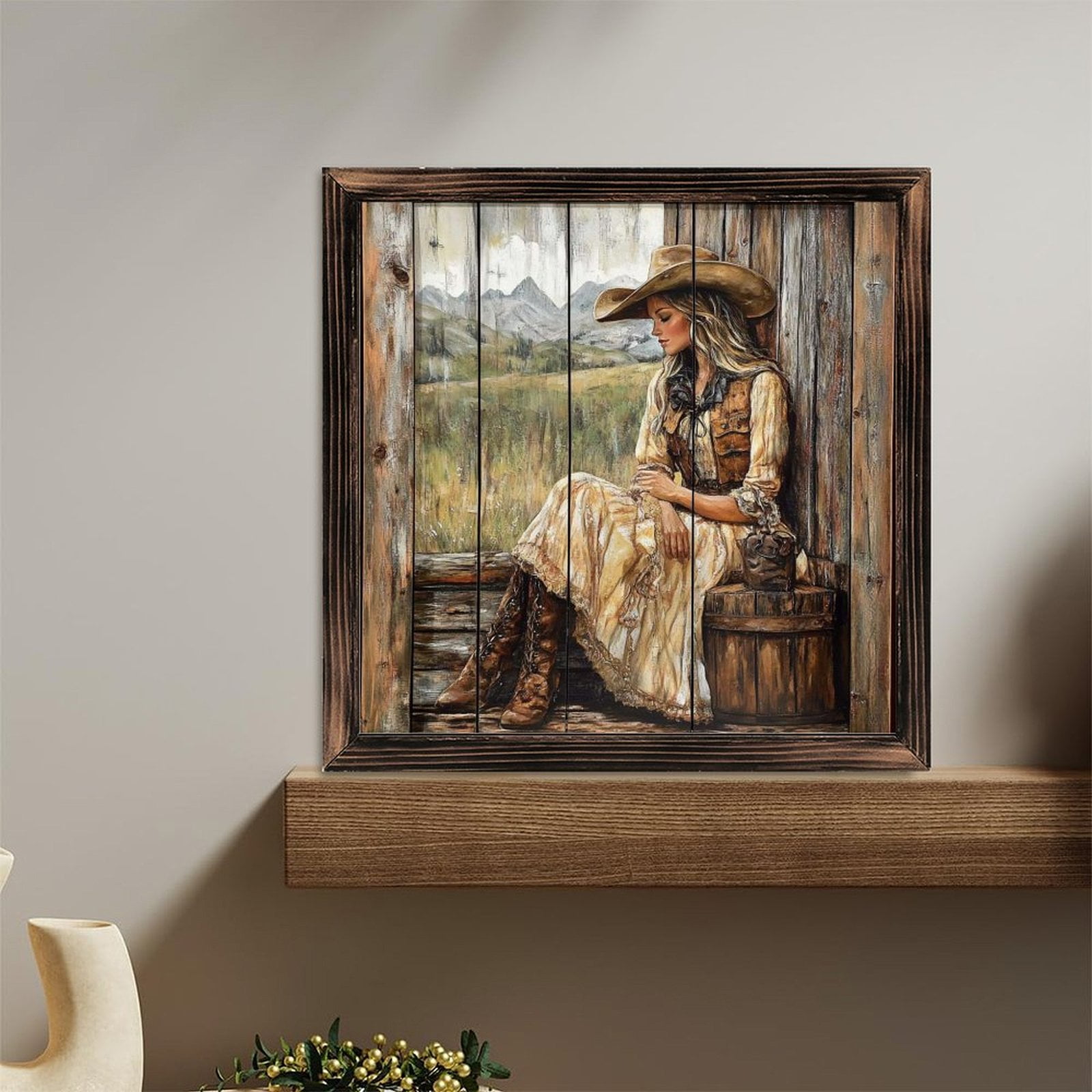 Cowgirl Rustic Western Art Wooden Sign Wall Plaque - Vintage Art ...