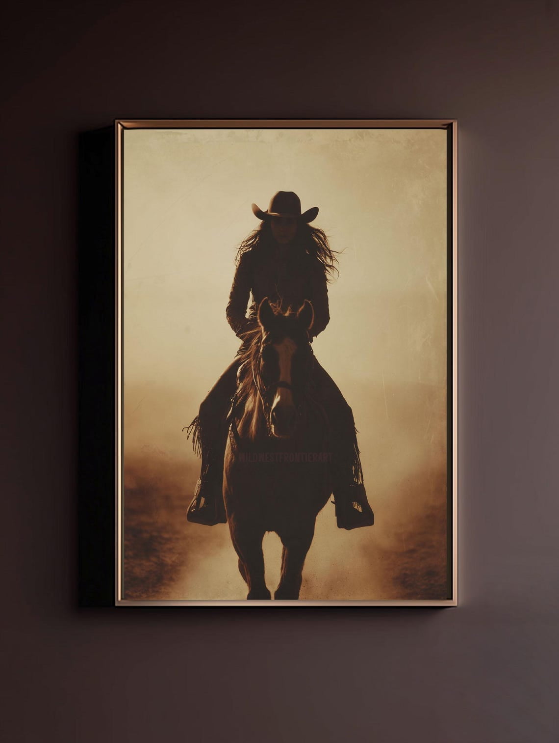 Cowgirl Silhouette Art Print, Dusty Western Desert Ranch Decor Home ...