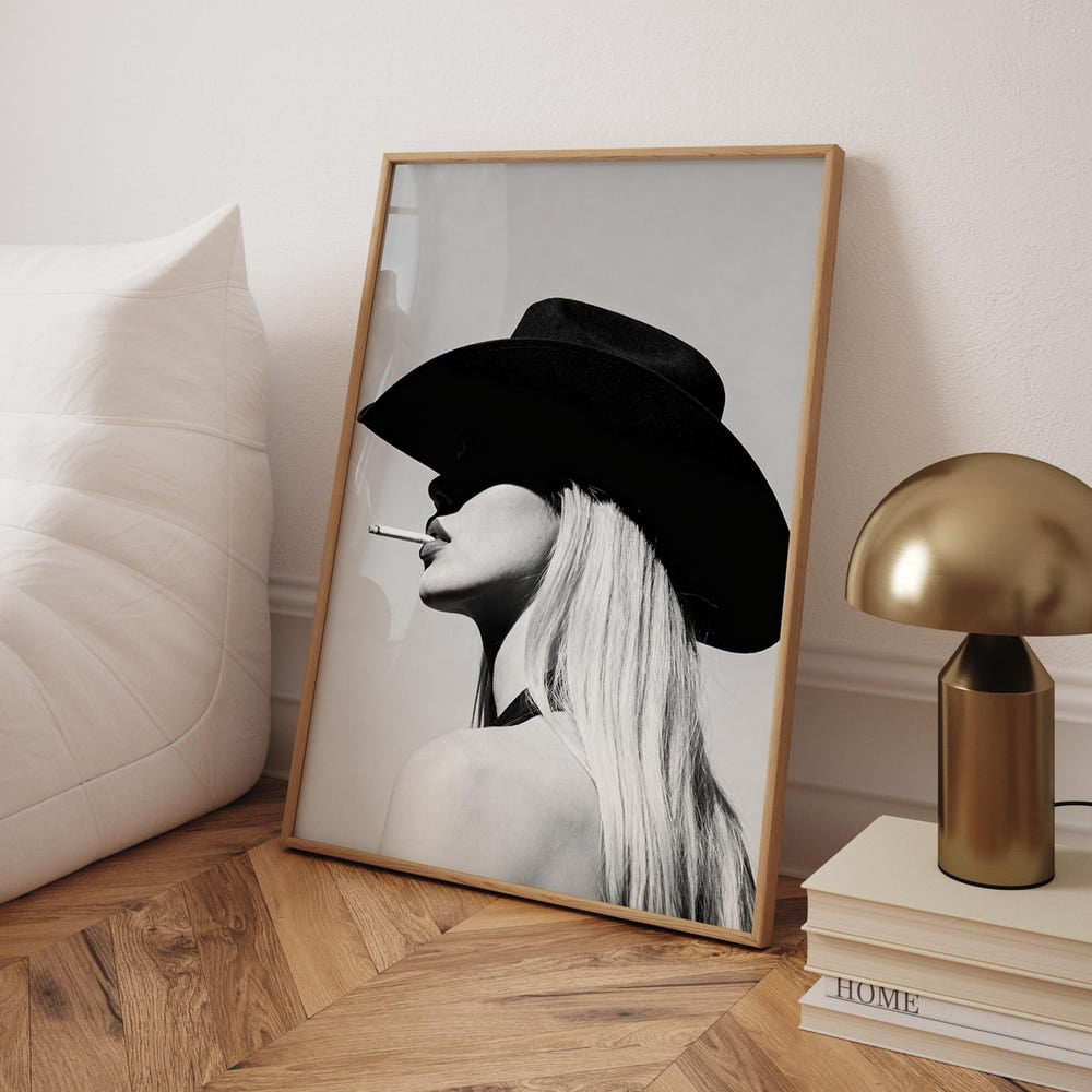 Cowgirl Smoking Wall Art Print Black and White Western Poster Modern ...