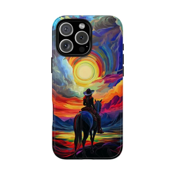 Cowgirl Sunset Colorful Sky Rodeo Western Design Phone Case 11 12 13 14 ...